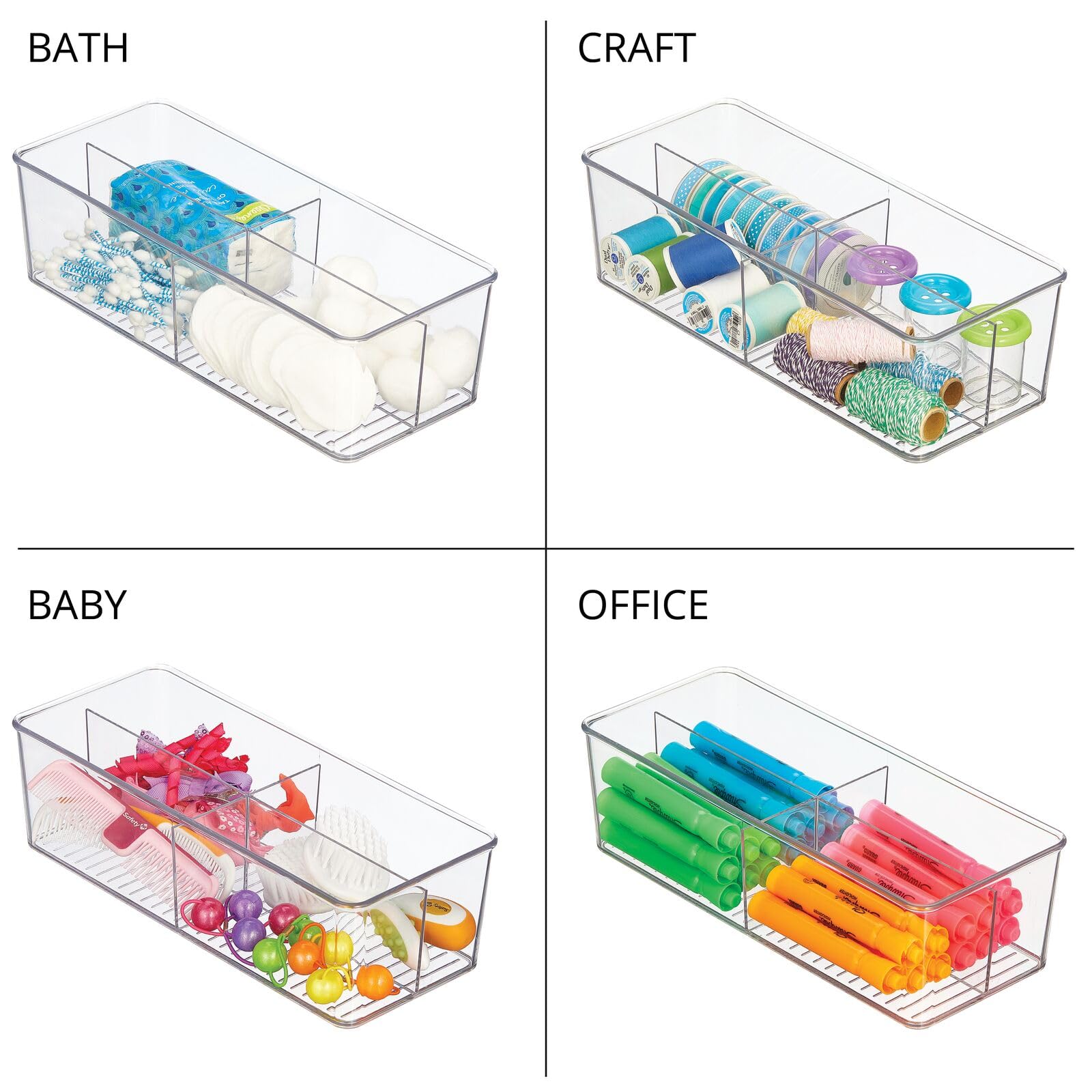 mDesign Plastic Extra Wide Storage Organizer Bin Box for Kitchen, Pantry, Cabinet, Countertop - Tea Bag, Sugar Packet, Coffee Snack, Condiment Holder, 8 Sections - Ligne Collection - Clear
