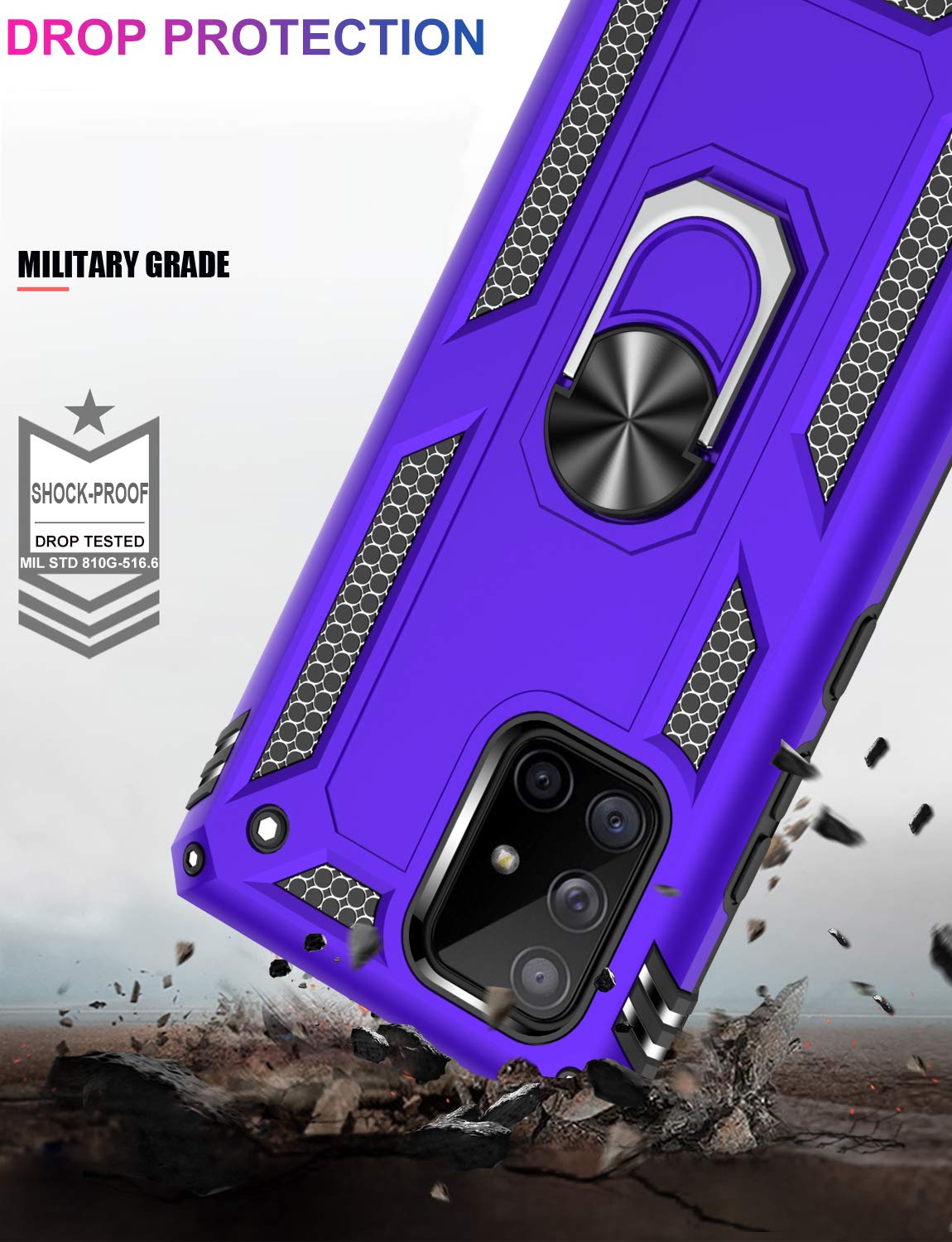 LUMARKE for Galaxy A51 5G Case with Screen Protector,Pass 16ft. Drop Tested Military Grade Protective Phone Cover with Magnetic Ring Kickstand Compatible with Car Mount Holder Purple