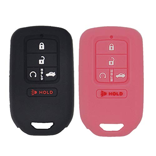 LemSa 2Pcs Keyless Entry Remote Car Smart Key Fob Outer Shell Cover Rubber Protective Case for Honda Civic Accord Pilot CR-V Pilot EX EX-L 2019 2018 2017 2016 2015 A2C81642600, Black+Pink