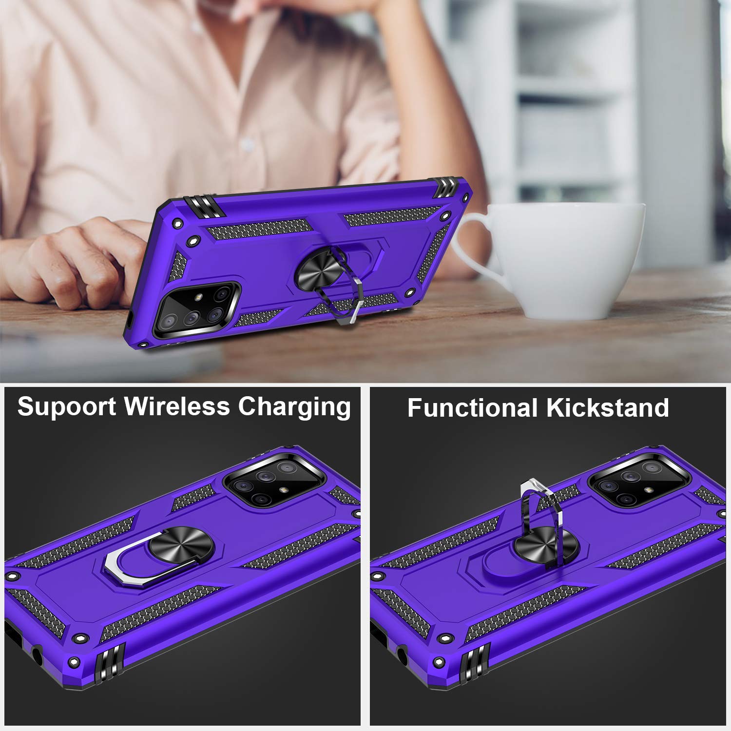LUMARKE for Galaxy A51 5G Case with Screen Protector,Pass 16ft. Drop Tested Military Grade Protective Phone Cover with Magnetic Ring Kickstand Compatible with Car Mount Holder Purple