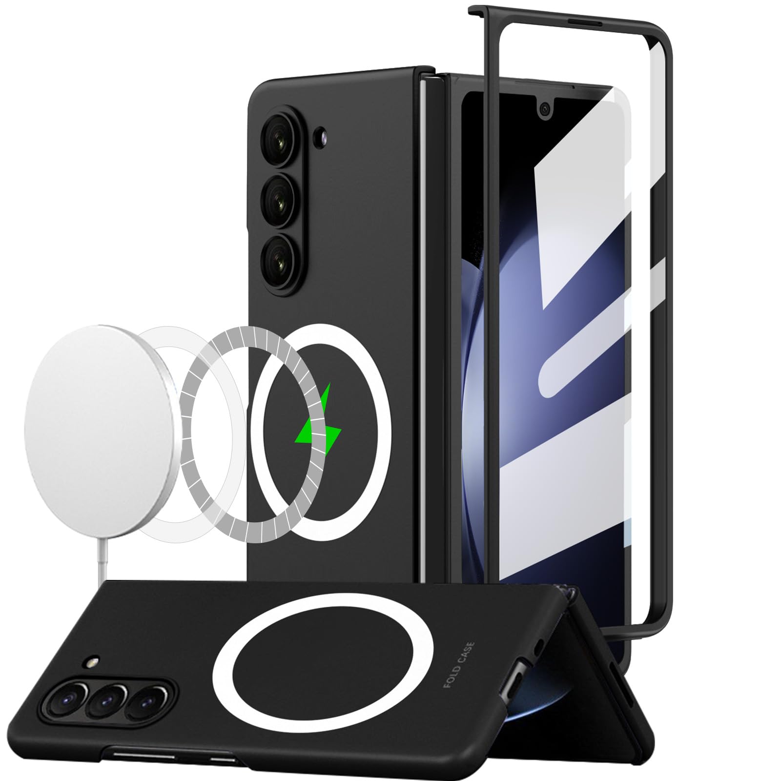 Magnetic Case for Samsung Z Fold 5, Compatible with Magsafe Z Fold 5 Case Built-in Screen Protector, Support Wireless Charger Anti-Scratch Shockproof Slim Case for Samsung Galaxy Z Fold 5 2023 (Black)