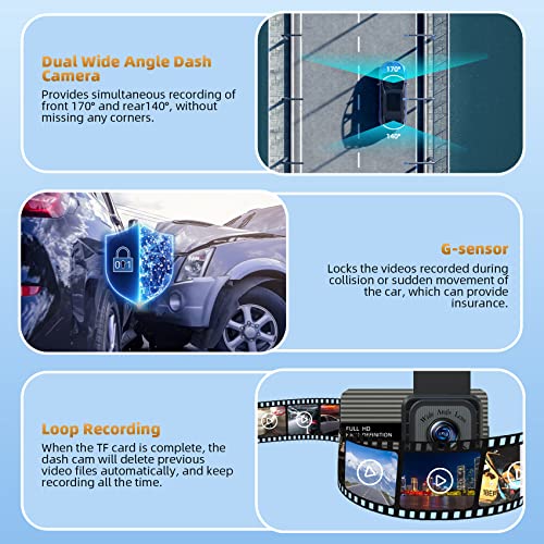 Ajvvf Dash Cam Front and Rear, 1080P Dashcam for Cars,170°Wide Angle Dashboard Cameras, Super Night Vision, G-Sensor, Loop Recording, Motion Detection, 24 Hours Parking Monitor with 32GB Card…