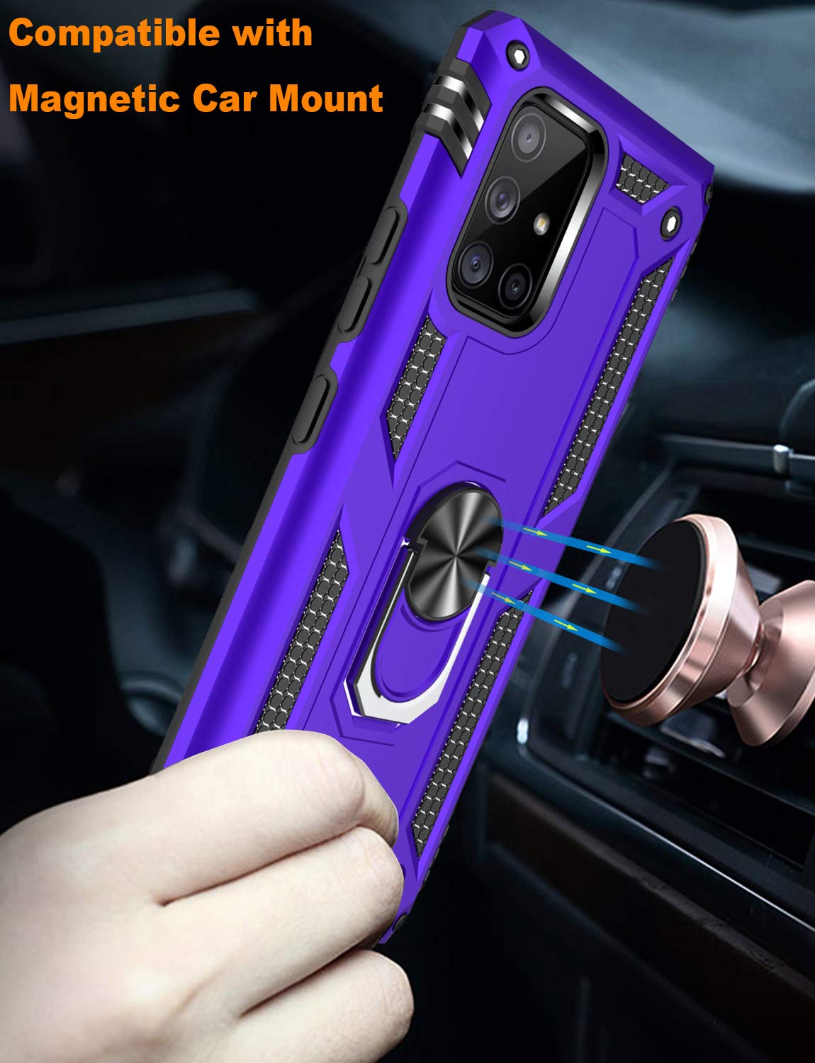 LUMARKE for Galaxy A51 5G Case with Screen Protector,Pass 16ft. Drop Tested Military Grade Protective Phone Cover with Magnetic Ring Kickstand Compatible with Car Mount Holder Purple