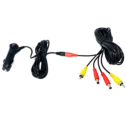 Universal 12V 24V Car Cigarette Lighter 7m Video Wire Cable + 3m RCA Video Power Cable Adapter Plug with Switch Power Cord for Rearview Camera Connect Car Monitor Power Wire Adapter Plug Easy Install