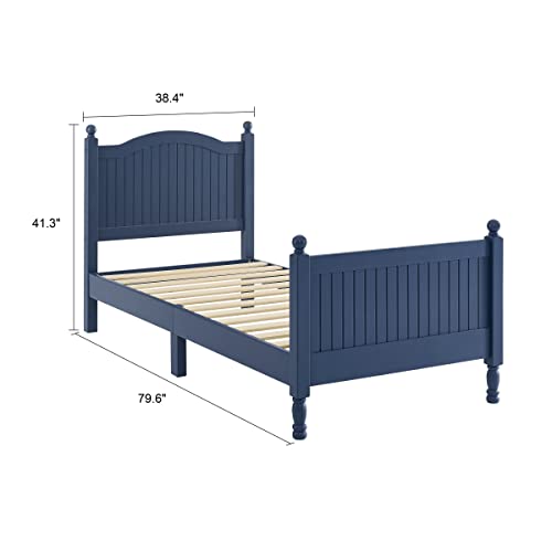BIKAHOM Riley Twin Bed Frame, 11.5 inch Solid Wood Pine Bed Frame with Headboard & Footboard, Wood Slat Support, No Box Spring Needed, Easy Assembly Bedroom Furniture, Dark Blue Finish