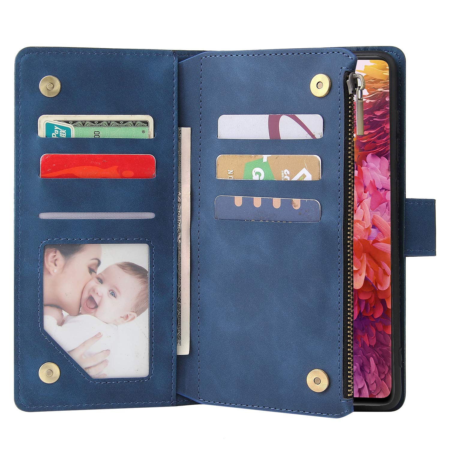LBYZCASE Phone Case for Galaxy S20 FE 5G(2020),Samsung S20 FE Wallet Case,Luxury Folio Flip Leather Cover[Zipper Pocket][Wrist Strap][Kickstand ] for Samsung Galaxy S20 FE 5G(Fan Edition)-Blue
