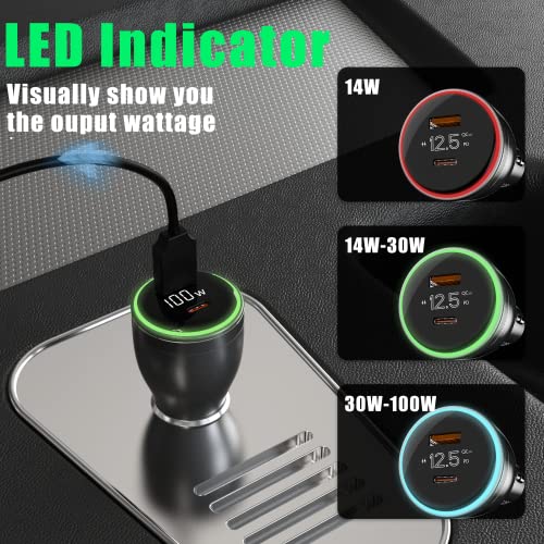 PhinkTek 100W Type-C Car Charger Super Fast Charge PD 100w and QC3.0 18W Dgital Display Car Charger Adapter for iPhone 14 13 12 iPad Pro Mac Book Pro Air Laptop Samsung S21 S22 Ultra Note 20