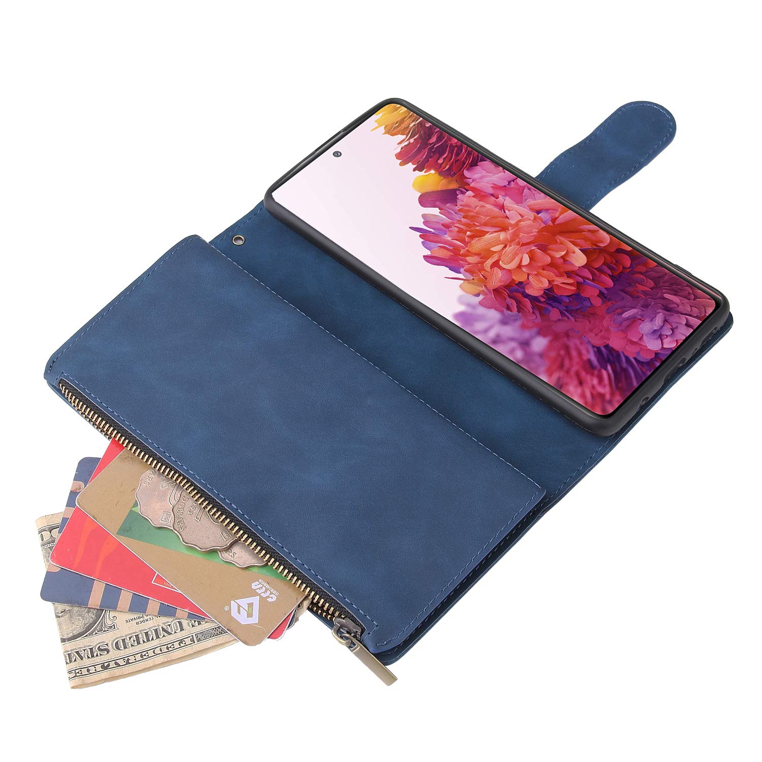 LBYZCASE Phone Case for Galaxy S20 FE 5G(2020),Samsung S20 FE Wallet Case,Luxury Folio Flip Leather Cover[Zipper Pocket][Wrist Strap][Kickstand ] for Samsung Galaxy S20 FE 5G(Fan Edition)-Blue