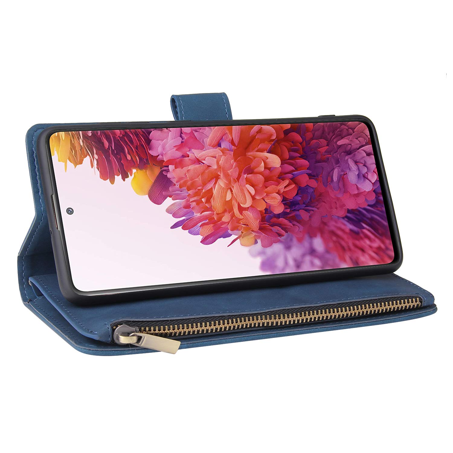 LBYZCASE Phone Case for Galaxy S20 FE 5G(2020),Samsung S20 FE Wallet Case,Luxury Folio Flip Leather Cover[Zipper Pocket][Wrist Strap][Kickstand ] for Samsung Galaxy S20 FE 5G(Fan Edition)-Blue