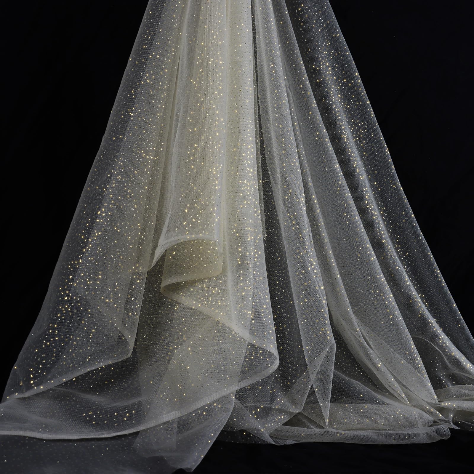 SHAYUAN 60" x 8 Yards Glitter Tulle Fabric Rolls for Bridal Veil Tutu Skirts Tulle Bolt Ribbons DIY Sewing Crafts Wedding Arch Bridal Showers Decoration Photography - Champagne