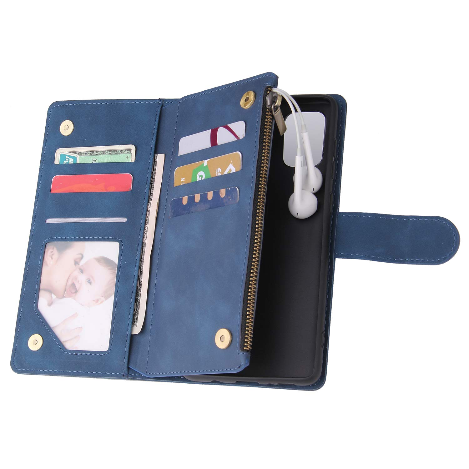 LBYZCASE Phone Case for Galaxy S20 FE 5G(2020),Samsung S20 FE Wallet Case,Luxury Folio Flip Leather Cover[Zipper Pocket][Wrist Strap][Kickstand ] for Samsung Galaxy S20 FE 5G(Fan Edition)-Blue