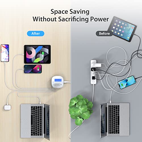 SooPii USB-C Charger 65W, 6 Port USB Charging Station with Real-time LCD Display in Charging, with Dual USB-C Ports(45W Max) PD/PPS Fast Charging Compatible for MacBook,USB C Laptops,Tablet and Phones