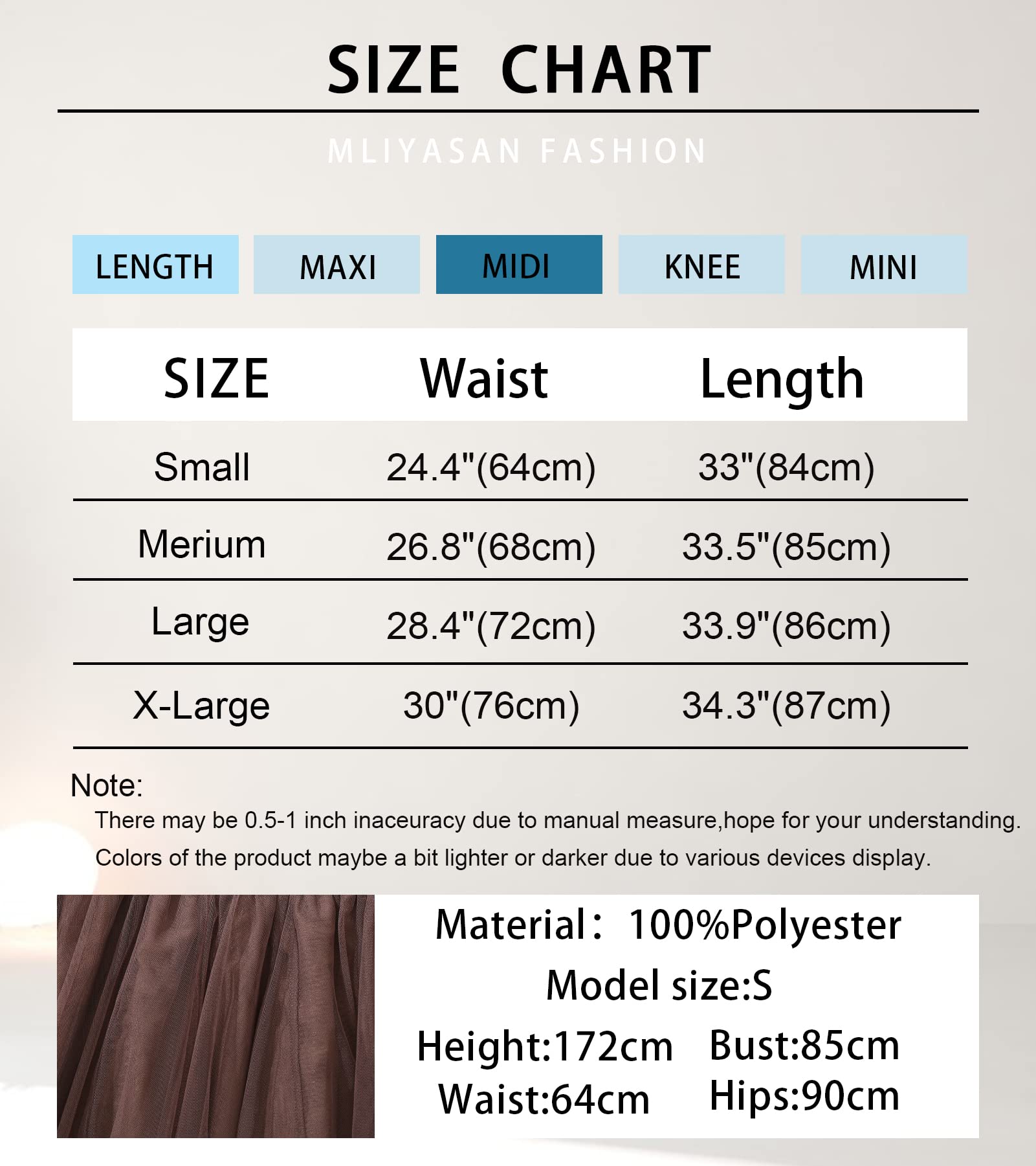 Women’s Tulle Skirts Midi Elastic High Waist Pleated Mesh Flowy A-Line Party Long Tutu Skirt