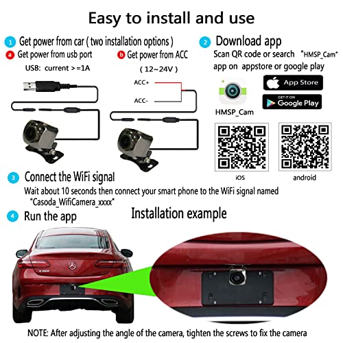 Casoda Latest HD1080P WiFi Wireless Backup Camera for iPhone and Android, Ultra Strong Signal Smooth Video, Crystal Clear Picture, Easy to Install (Mini for Cars SUVs and Pickup Only)