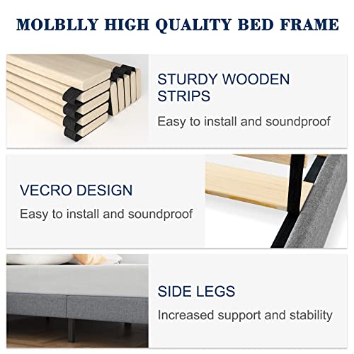 Molblly Twin Bed Frame Upholstered Platform with Headboard and Strong Wooden Slats, Strong Weight Capacity, Non-Slip and Noiseless,No Box Spring Needed, Easy Assembly,Light Grey Twin Bed