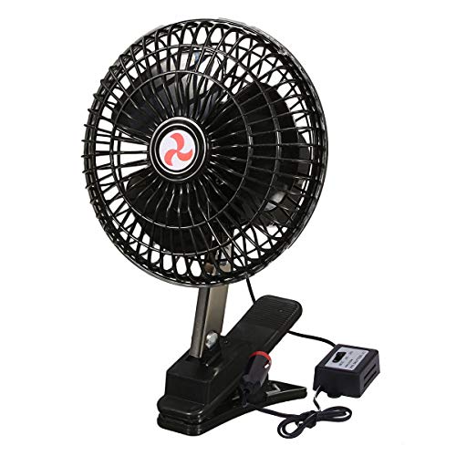 Zone Tech 12V Oscillating Fan - Includes clamp and Screws for Easy Attachment to Either The Console or Dash