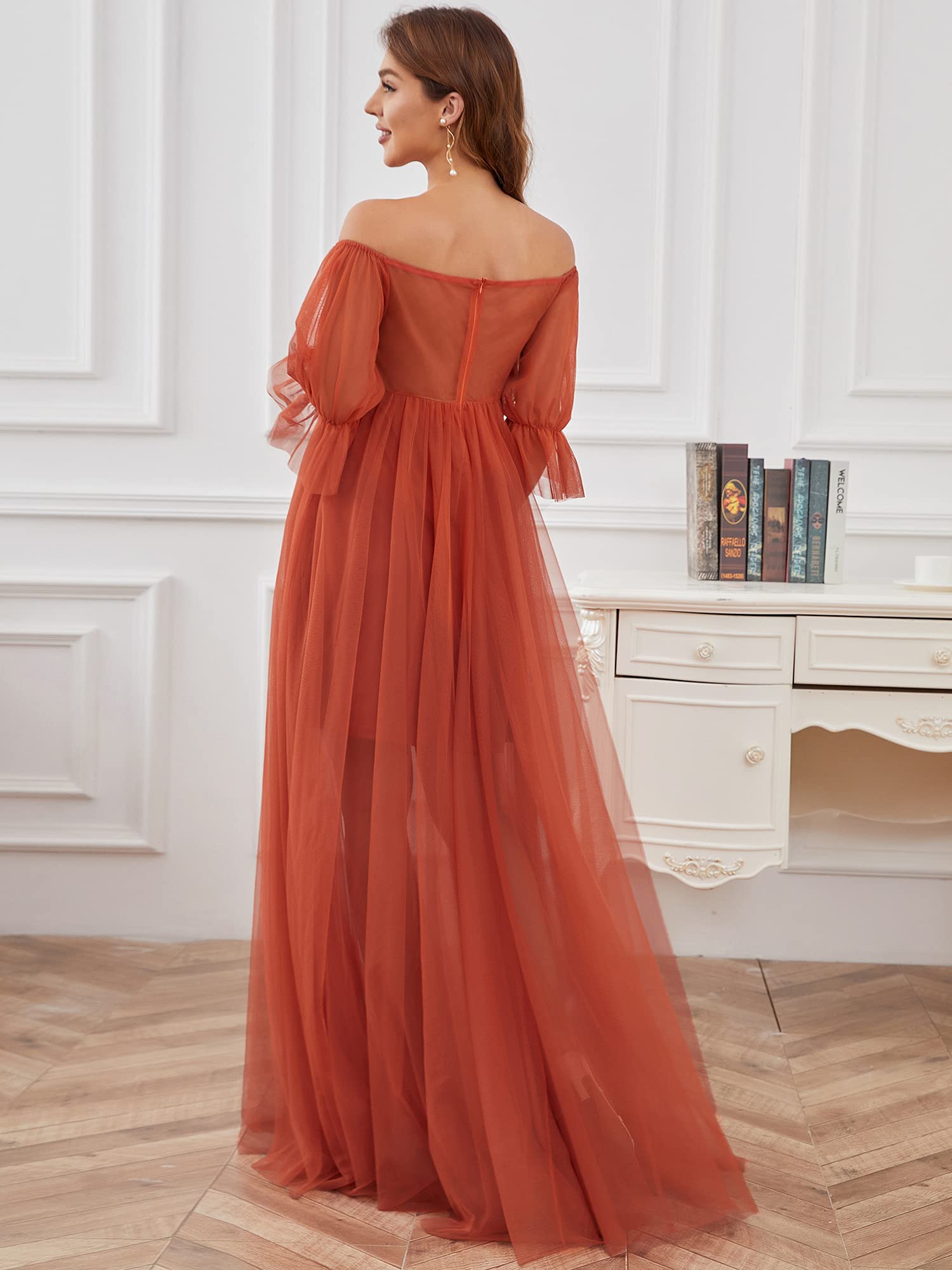 Ever-Pretty Womens Floor Length A-line Tulle Maternity Evening Dresses for Wedding Guest Burgundy US14