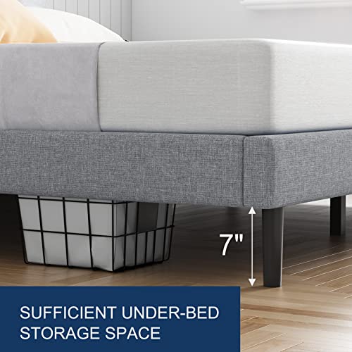 Molblly Twin Bed Frame Upholstered Platform with Headboard and Strong Wooden Slats, Strong Weight Capacity, Non-Slip and Noiseless,No Box Spring Needed, Easy Assembly,Light Grey Twin Bed