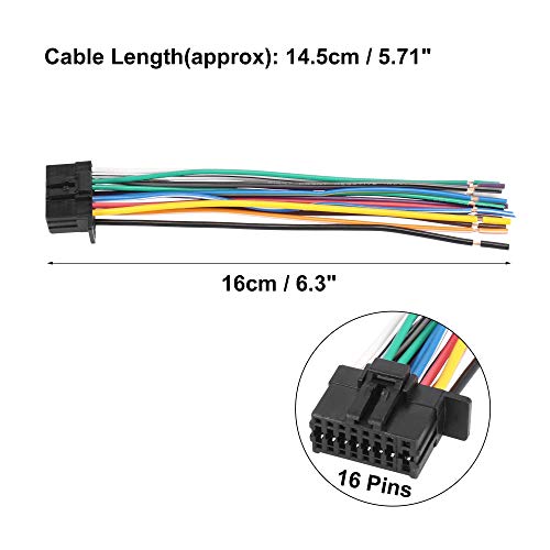 X AUTOHAUX Car Stereo CD Player Wiring Harness Wire Radio Adapter Install Plug 16 Pins for Kenwood