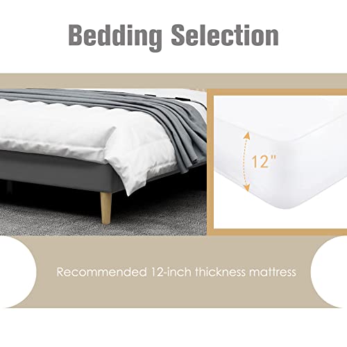 AGARTT Upholstered Platform Bed Frame Twin Size with Headboard Wooden Slats Support/No Box Spring Needed/Easy Assembly,Grey