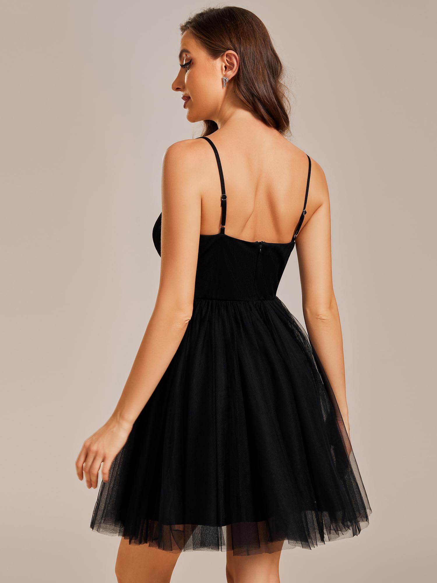 Ever-Pretty Women's Elegant Sweetheart Backless Sleeveless Tulle Cocktail Dresses Black US10