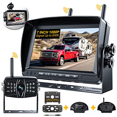 RV Backup Camera Wireless HD 1080P with 7 Inch DVR Monitor forRVs,Campers,Trailers,Trucks Adapter for Furrion-Pre-Wired, 4 Channel System IR Night Vision