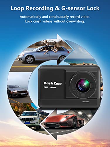 Dash Cam Front and Rear, Mini Dash Cam 1080P Full HD with 32GB SD Card, 2.45 inch IPS Screen, 2 Mounting Ways, Night Vision, WDR, Accident Lock, Loop Recording, Parking Monitor, Motion Detection