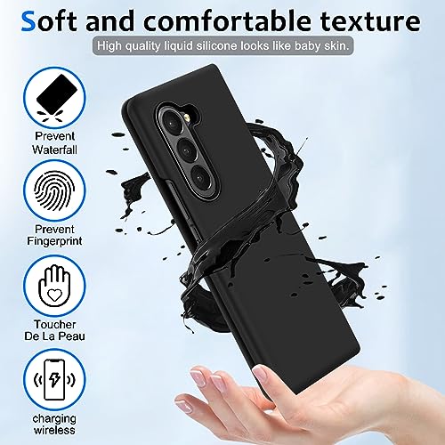 Z Fold 5 Liquid Silicone Case for Samsung Galaxy Z Fold5 5G, Slim Phone Case for Women Girls Soft Gel Rubber Ultra Thin Anti-Scratch Design Protective Cover for Samsung Z Fold 5 5G 7.6-inch (Black)