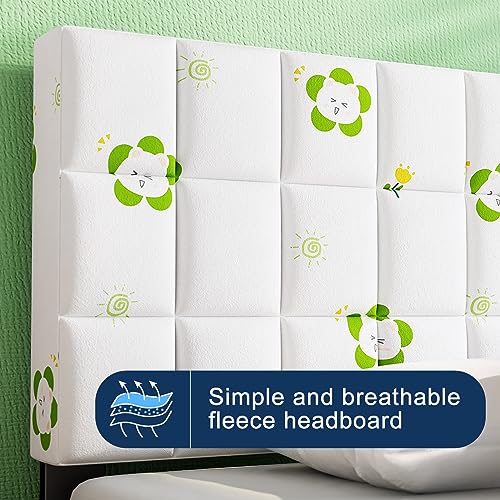 Molblly Twin Bed Frame Upholstered Platform with Velvet Headboard and Strong Wooden Slats, Non-Slip,No Box Spring Needed, Easy Assembly,White Green