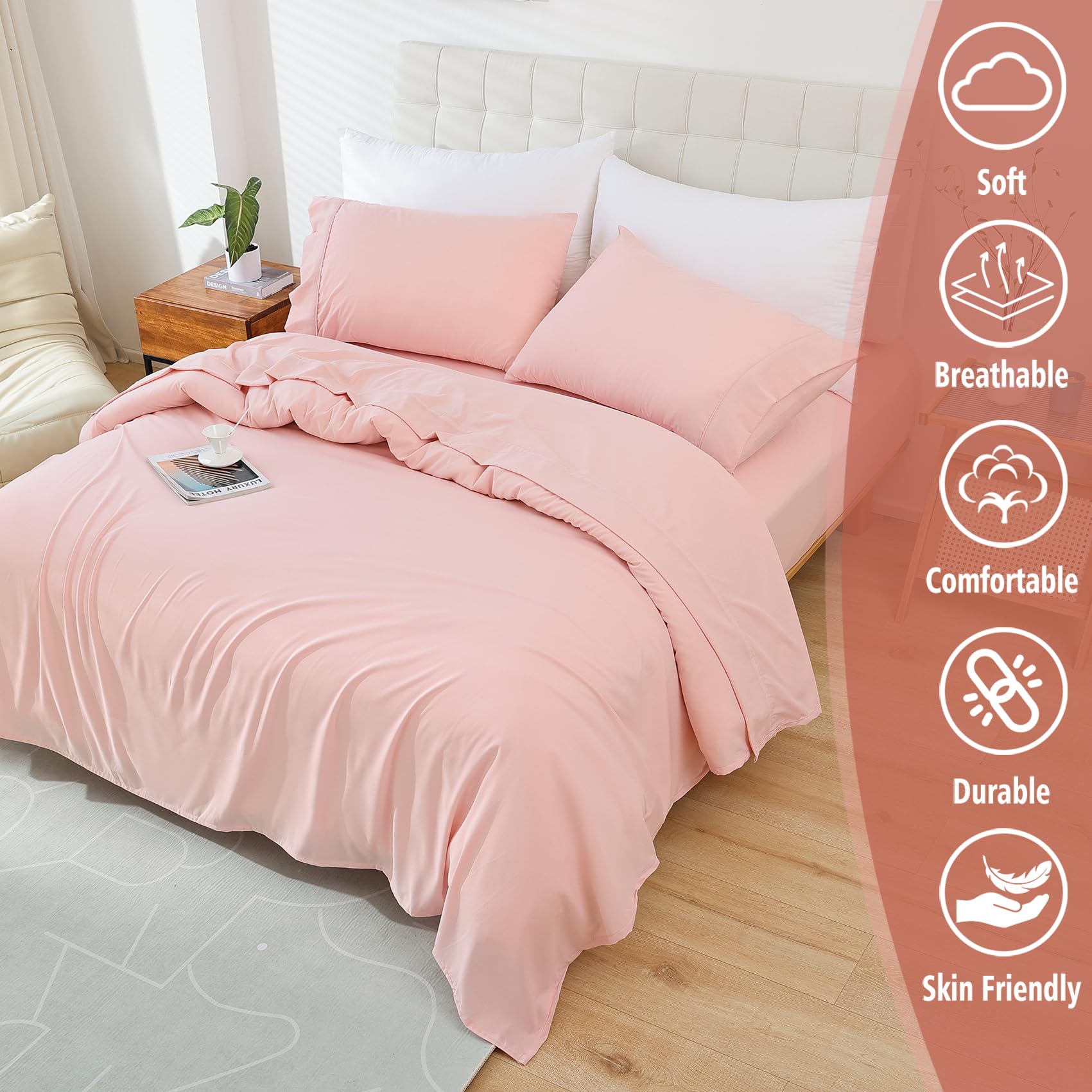 Whitney Home Textile Twin Size Sheet Set - Luxury Soft Comfy Bed Sheets, Breathable Cooling Hotel Bedding for Women, Men, Teens, Extra Deep Pocket, Easy-Fit, Oeko-Tex, Wrinkle Free 3 Piece - Pink