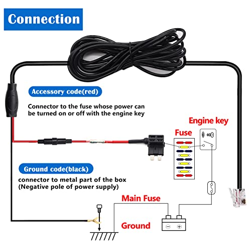 maierke 13FT RJ11 Style Radar Detector Hardwire Kit,Quick Connection Plug and Play Cord Cable Set,Include Fuse M1-Q-014