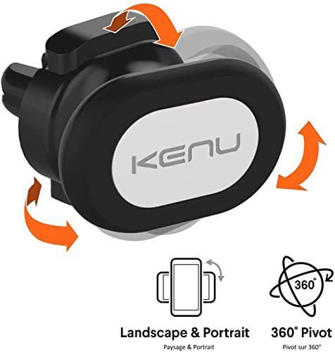 Kenu Airframe Magnetic Phone Car Mount for Air Vent - Portable Mobile Holder - 360 Degree Rotation - 6 Powerful Magnets with 1 Reusable Steel Plate - Use with Latest iPhones, Samsungs, and Androids