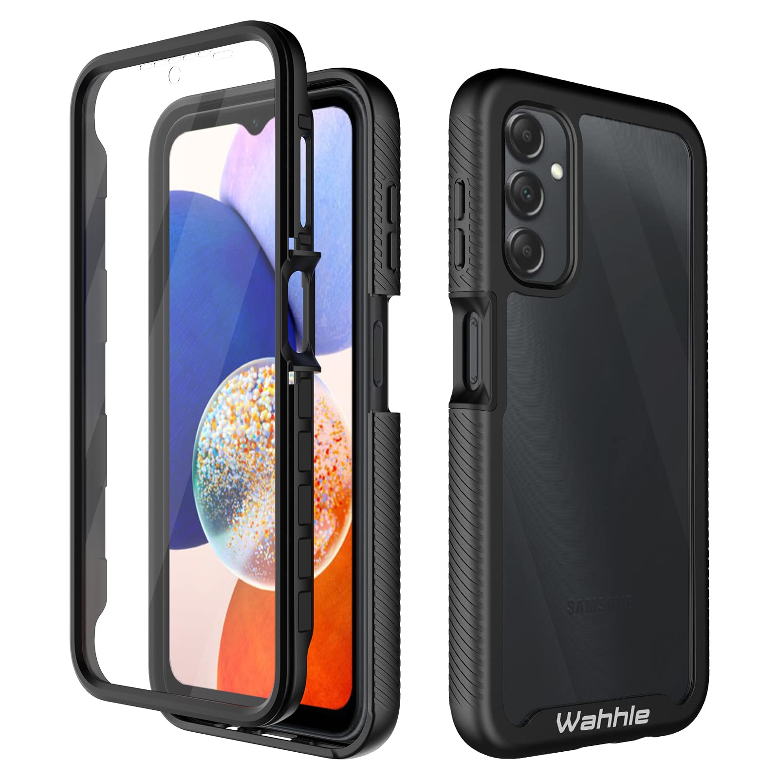 wahhle Compatible with Samsung Galaxy A14 5G Case, Built in Screen Protector Full Body Shockproof Slim Fit Bumper Protective Phone Cover for Samsung A14 4G/5G 6.6 Inch Men Women-Black/Clear