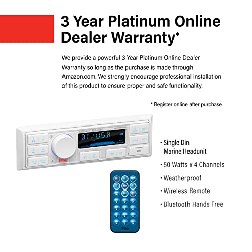BOSS Audio Systems MR500UAB Marine Radio Receiver β Bluetooth Audio Streaming and Hands-Free Calling, USB Port, Weatherproof, Digital Media MP3 Player, No CD Player, AM/FM Radio Receiver