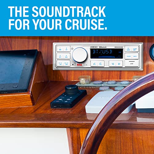 BOSS Audio Systems MR500UAB Marine Radio Receiver β Bluetooth Audio Streaming and Hands-Free Calling, USB Port, Weatherproof, Digital Media MP3 Player, No CD Player, AM/FM Radio Receiver