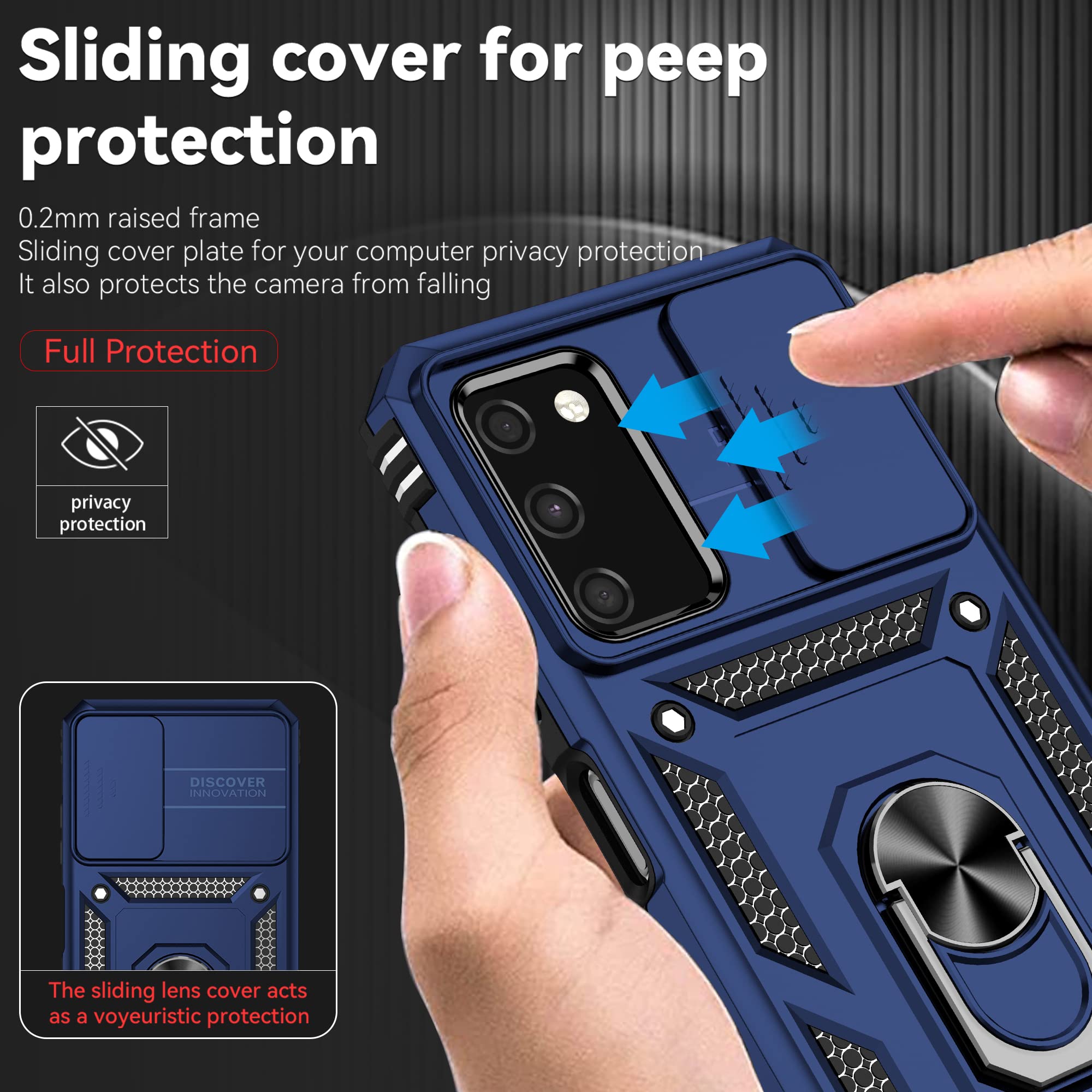SKTGSLAMY for Samsung Galaxy A03S Phone Case,with Screen Protectors and Camera Cover,[Military Grade] 16ft.Drop Tested Cover with Magnetic Kickstand Protective Case for Galaxy A03S, TC-Blue