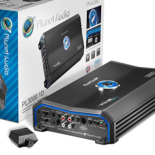 Planet Audio PL3000.1D Pulse Series Car Audio Amplifier – 3000 High Output, Monoblock, Class D, 1 Ohm Stable, Low Level Inputs, Low Pass Crossover, Mosfet Power Supply, Hook Up To Stereo and Subwoofer