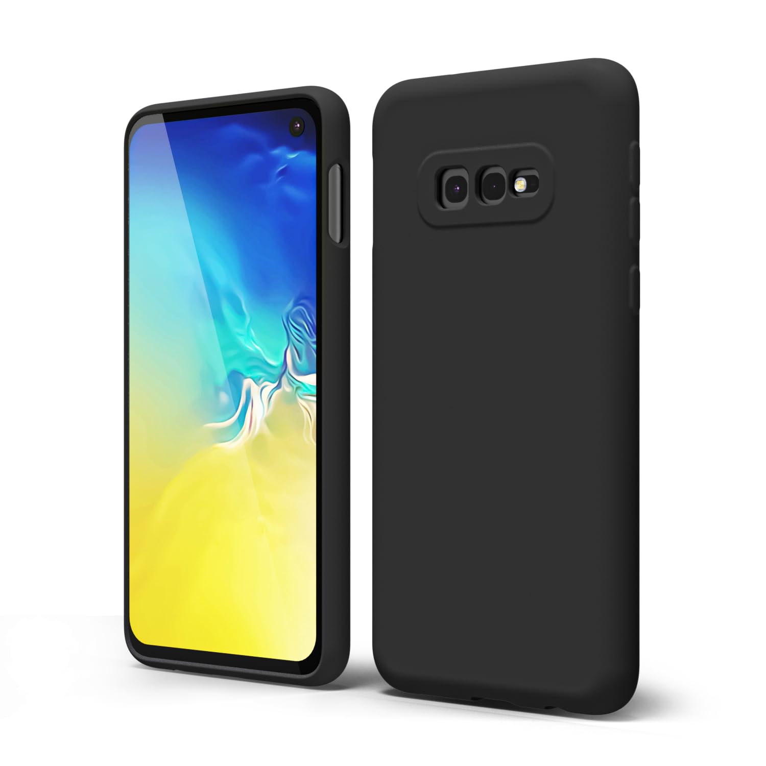 oakxco Designed for Samsung Galaxy S10e Phone Case Liquid Silicone Grip, Cute Thin Slim Soft Rubber TPU Plain Smooth Gel Cover for Women Girl Aesthetic, Matte Solid Protective & Shockproof, Black