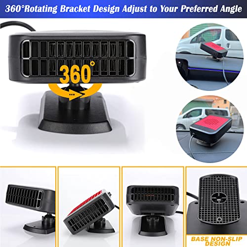 Car Heater Fan, 12V 200W Fast Heating Defrost Defogger 360 °Rotatable 2 in 1 Fast Heating & Cooling Function Defrosting Electric Heater Fan with Cigarette Lighter Plug