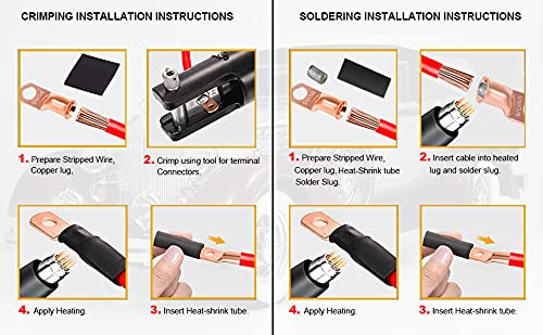TKDMR 10pcs 1/0 AWG-3/8" Battery Lugs,Heavy Duty Wire Lugs,Ring Terminals,Battery Cable Ends,0 Guage terminals,Battery Terminal Connectors with 10pcs 3:1 Heat Shrink Tubing