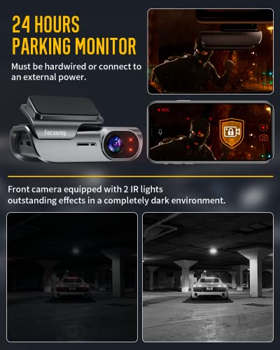 Dash Cam Front and Rear 4K Built-in 5GHz WiFi, Dual Dash Cam Front 4K/2K Rear 1080P Hidden Dash Camera for Cars, Super Night Vision, App Control, Supercapacitor, Parking Mode, G-Sensor, USB C Port