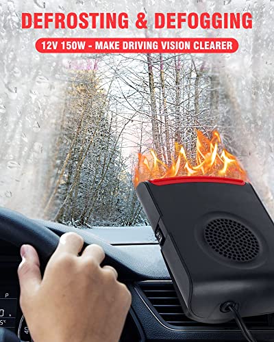 Portable Car Heater - 150W 12V Car Fan, 2 in1 Heating/Cooling Fan Plug-in Cigarette Lighte Car Heater Windshield Defroster Demister, Auto Defogger 360° Rotatable Fast Heating Quickly Defrost 2023.