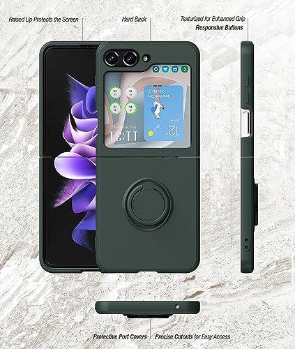 Hongxinyu for Samsung Galaxy Z Flip5 5G 2023 Case,Slim Liquid Silicone Couple Ring Kickstand Soft Anti-Scratch Microfiber Lining Protection Bumper Case for Galaxy Z Flip5 (Army Green)