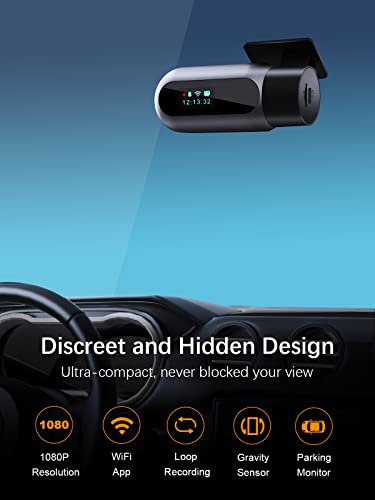 Dash Cam WiFi FHD 1080P Car Camera, Front Dash Camera for Cars, Mini Dashcams for Cars with Night Vision, 24 Hours Parking Mode, WDR, Loop Recording, G-Sensor, APP, Support 128GB Max