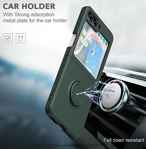 Hongxinyu for Samsung Galaxy Z Flip5 5G 2023 Case,Slim Liquid Silicone Couple Ring Kickstand Soft Anti-Scratch Microfiber Lining Protection Bumper Case for Galaxy Z Flip5 (Army Green)