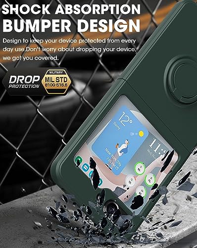 Hongxinyu for Samsung Galaxy Z Flip5 5G 2023 Case,Slim Liquid Silicone Couple Ring Kickstand Soft Anti-Scratch Microfiber Lining Protection Bumper Case for Galaxy Z Flip5 (Army Green)