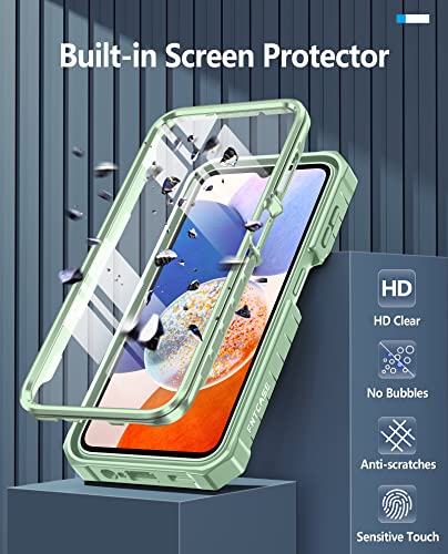 FNTCASE for Samsung Galaxy A14-5G Case: Dual-Layer Protective Textured Shockproof Rugged TPU Cover with Kickstand | Military Grade Drop Protection | Heavy Duty Cell Phone Protector(Lime Green)