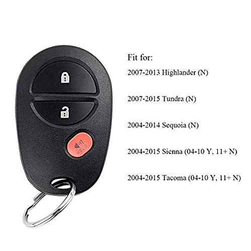 Car Key Fob Keyless Entry Remote Replacement GQ43VT20T 3-Btn for 2004-2016 Toyota Sienna,2005-2016 Toyota Tacoma,2007-2016 Toyota Tundra