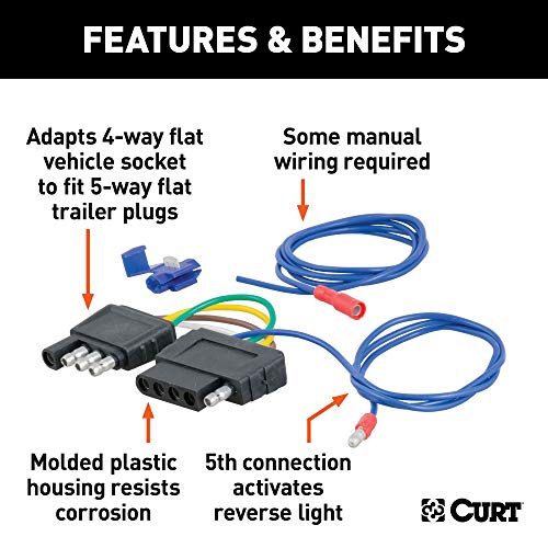 CURT 57187 4-Way to 5-Way Flat Adapter for Boat Trailer Surge Brakes , Black
