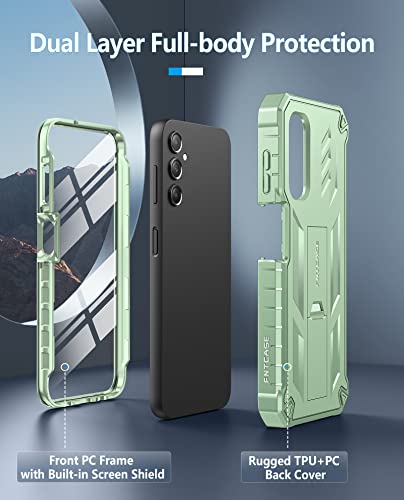 FNTCASE for Samsung Galaxy A14-5G Case: Dual-Layer Protective Textured Shockproof Rugged TPU Cover with Kickstand | Military Grade Drop Protection | Heavy Duty Cell Phone Protector(Lime Green)